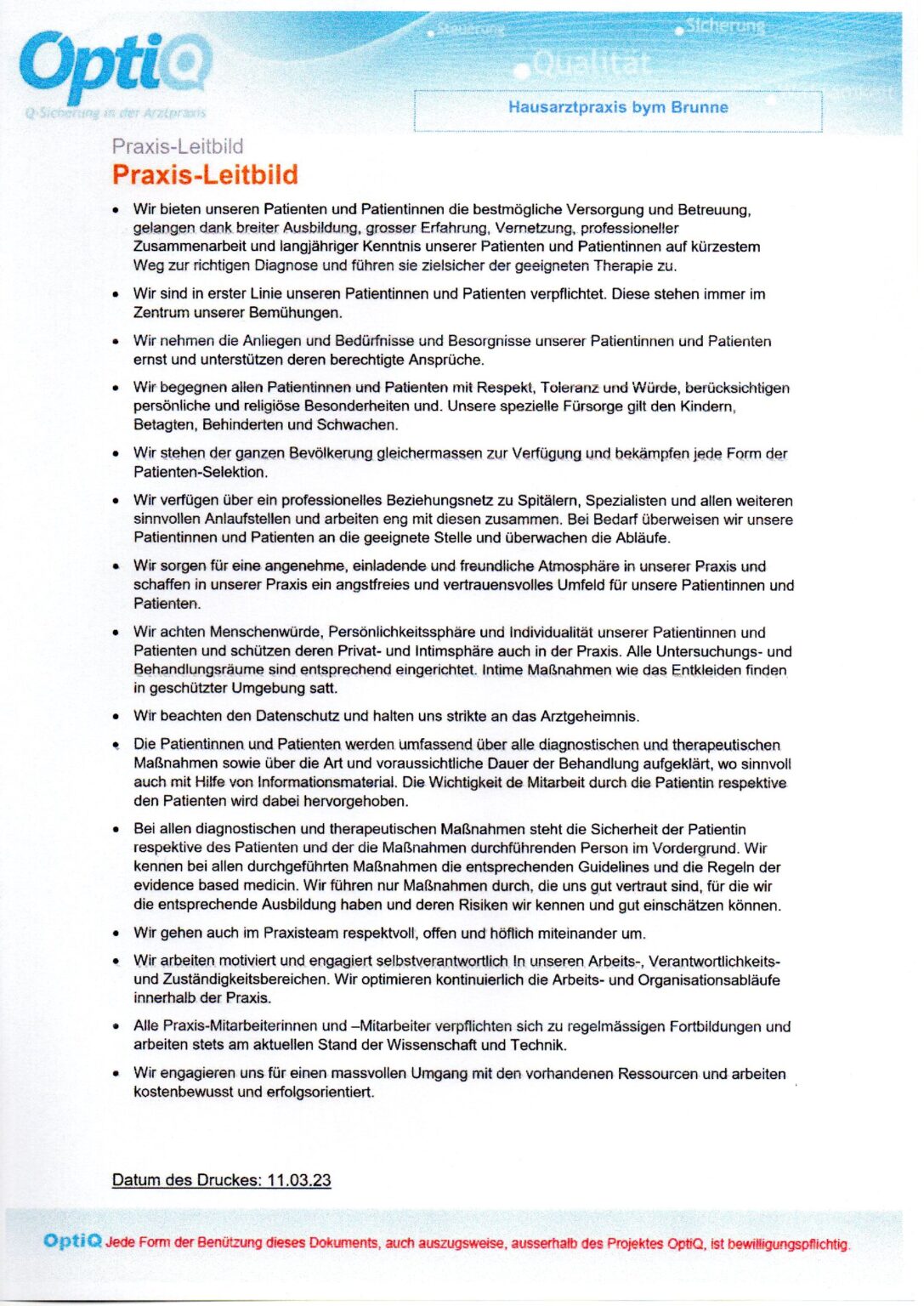 Praxis-Leitbild – Homepage der Praxis bym Brunne